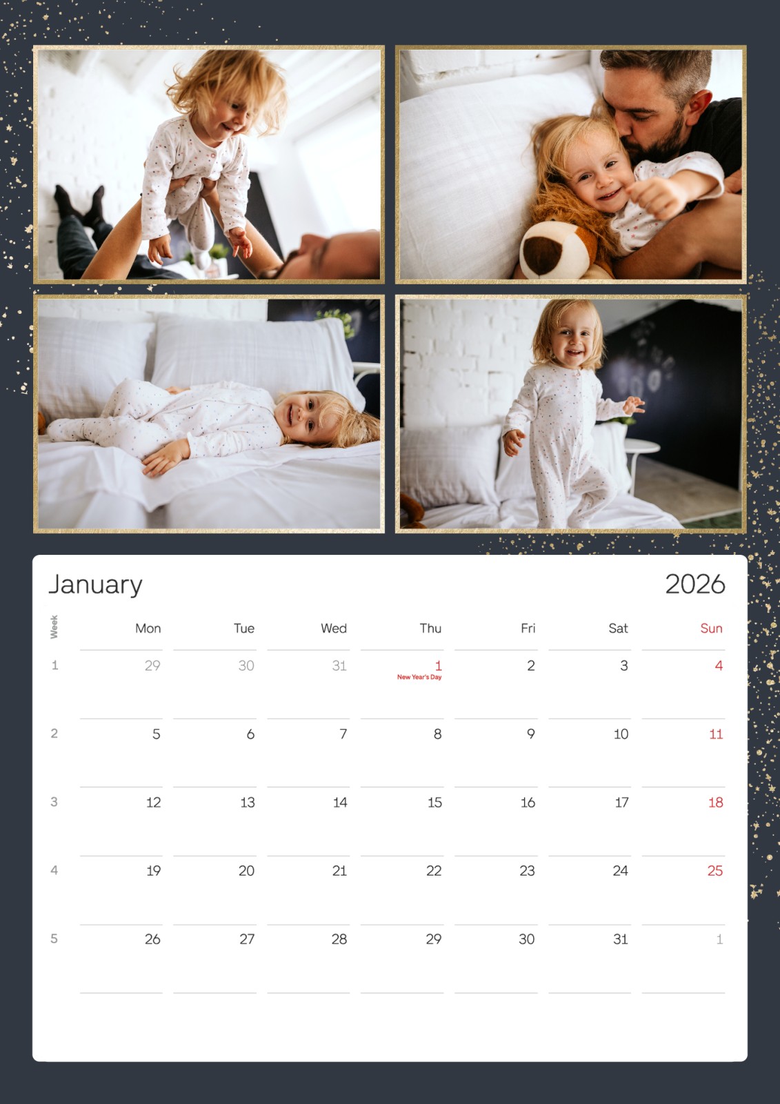 Metallic Scattered Frame - Personalised Wall Calendar | Optimalprint